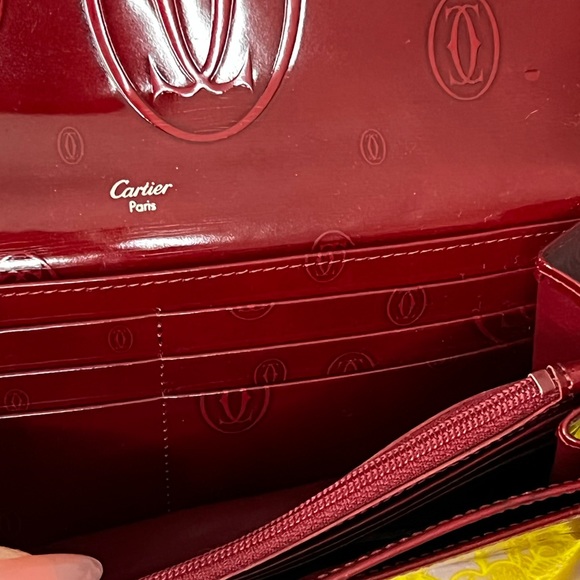 Cartier | Bags | Cartier Happy Birthday Patent Red Leather Long Bifold ...